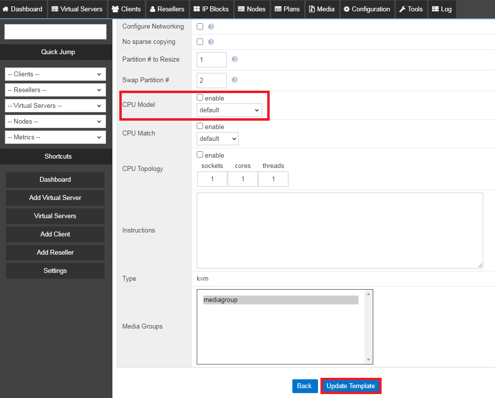 How to enable CPU host passthrough for KVM VPSes in SolusVM – Solus
